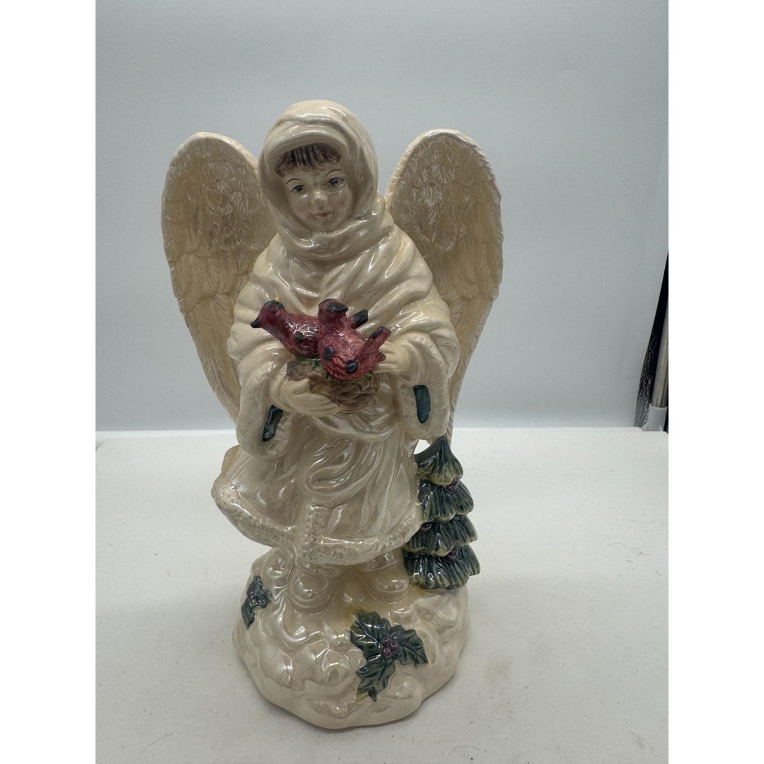 Vintage Christmas Angel With Cardinals Musical Figurine Iridescent - Etsy