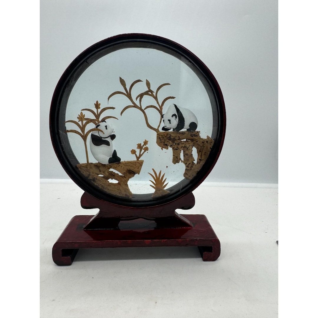 Vintage Chinese Cork Diorama Panda Bears Dark Wood Frame - Etsy