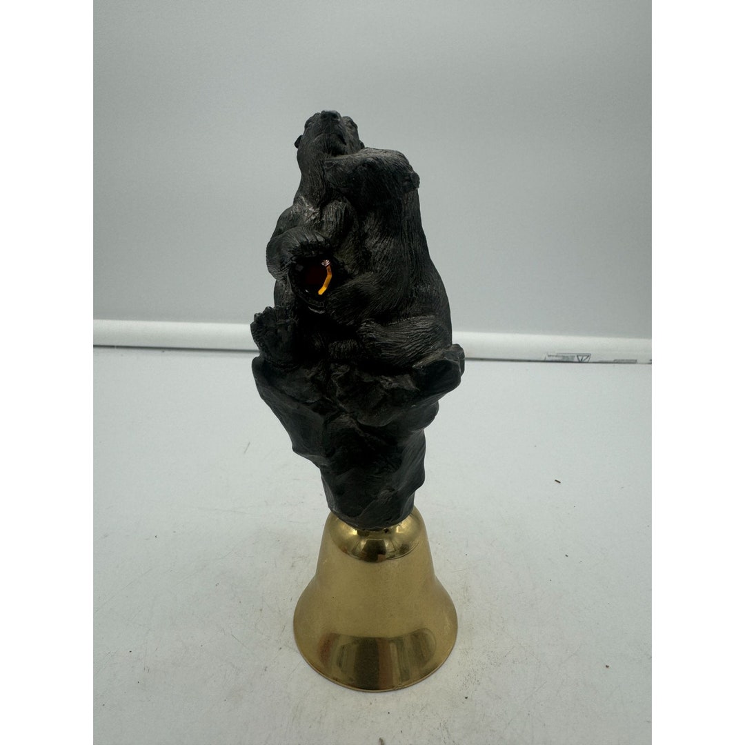 Vintage Michael Ricker Pewter Two Bears Holding Crystal Heart Atop Bell ...