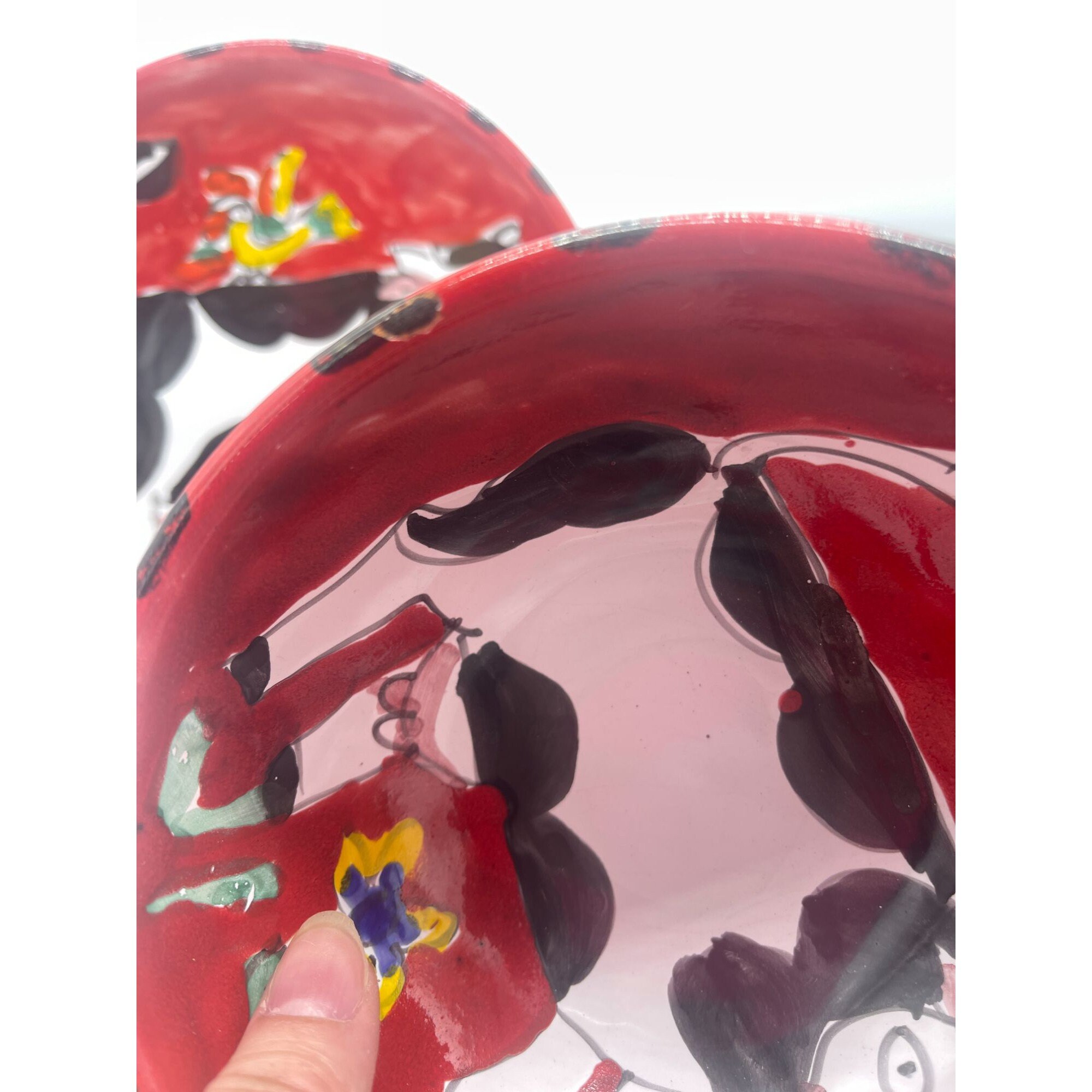 Italian Red Cow Rooster Pottery Set Plate and Bowl the Cellar - Etsy