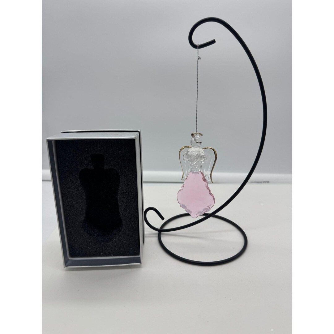 New Valerie Crystal Glass Angel Holding Heart Ornament Clear and Pink ...