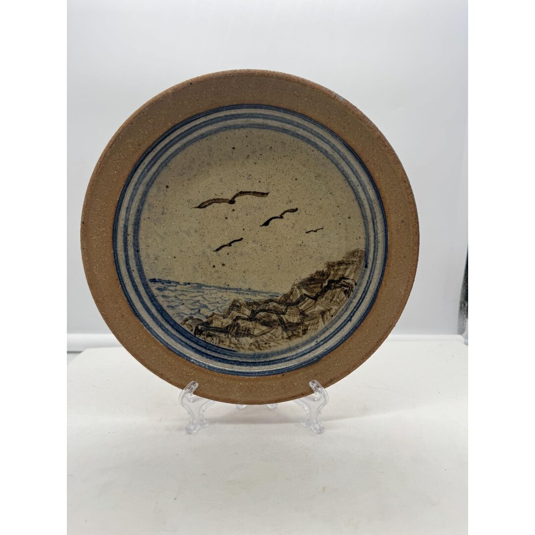 Art Pottery Stoneware Plate Platter Ocean Beach Seagulls 9 Inch - Etsy