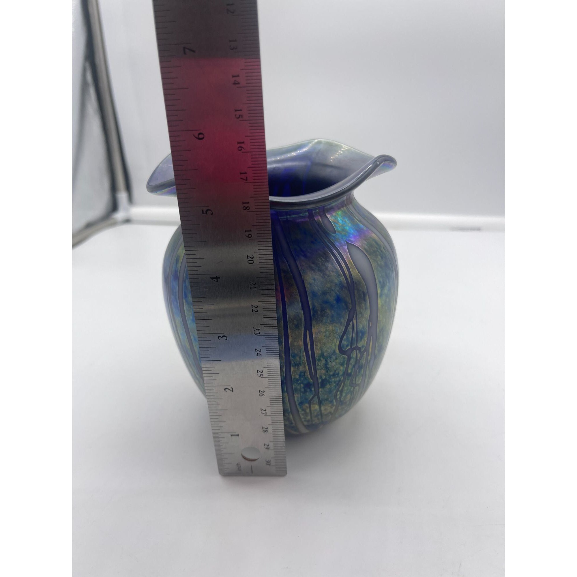 Stephen Fellerman Art Glass Iridescent Vase With Ruffle Lip - Etsy