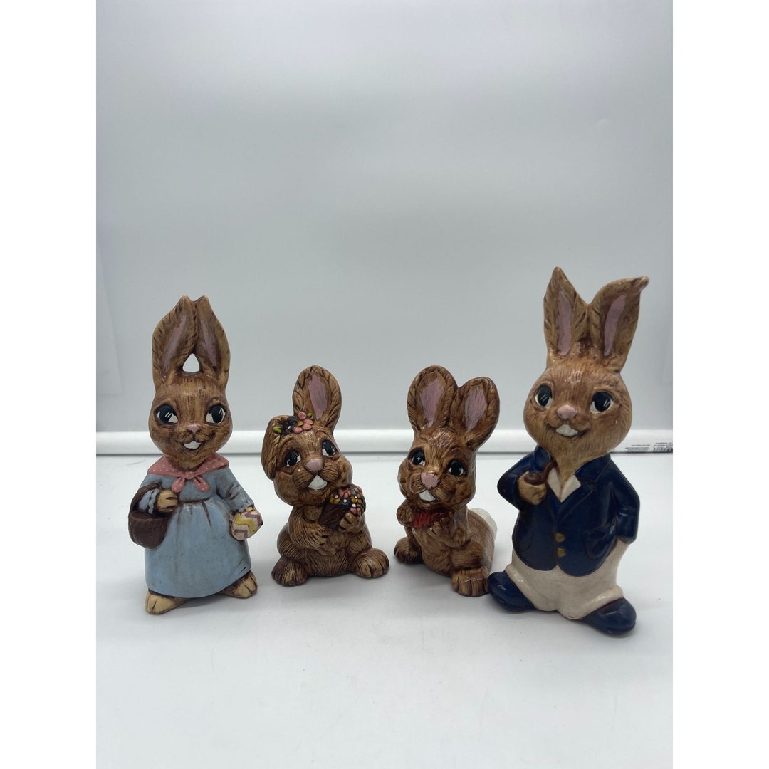 Vintage Chalkware Bunny Rabbit Family of Figurines Easter Decor - Etsy