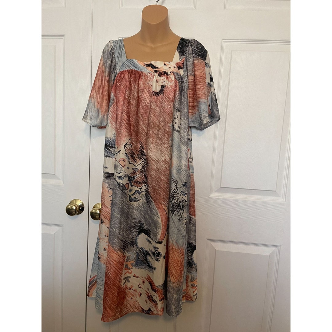 Vintage CYRK House Dress Nightgown Pencil Art Drawing Horses Size M L ...