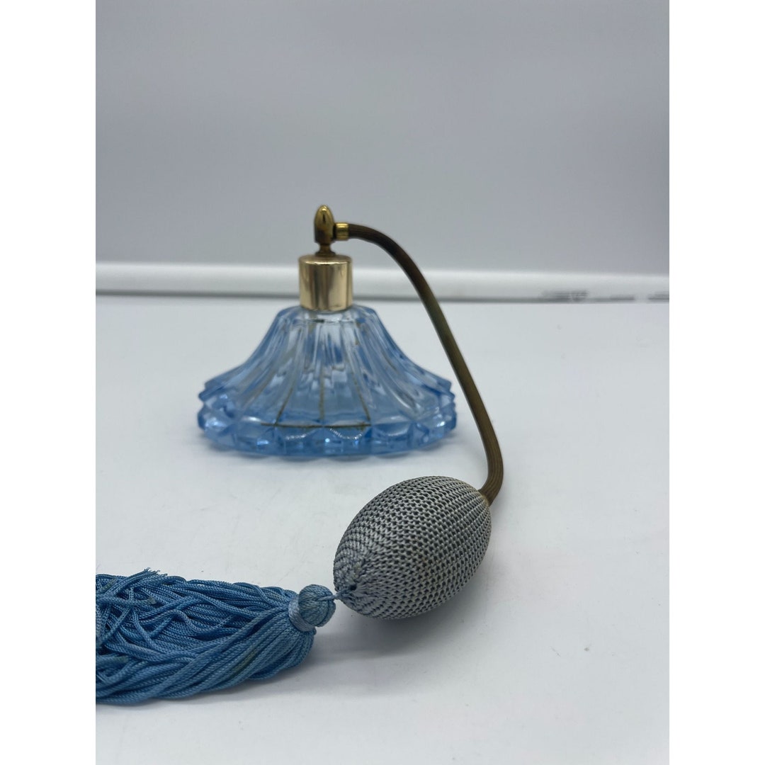 Vintage Blue Glass Perfume Bottle With Fringed Atomizer Art Deco - Etsy