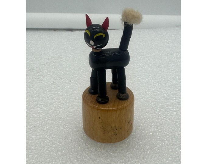 Vintage Wood Black Cat Push up Puppet Toy - Etsy
