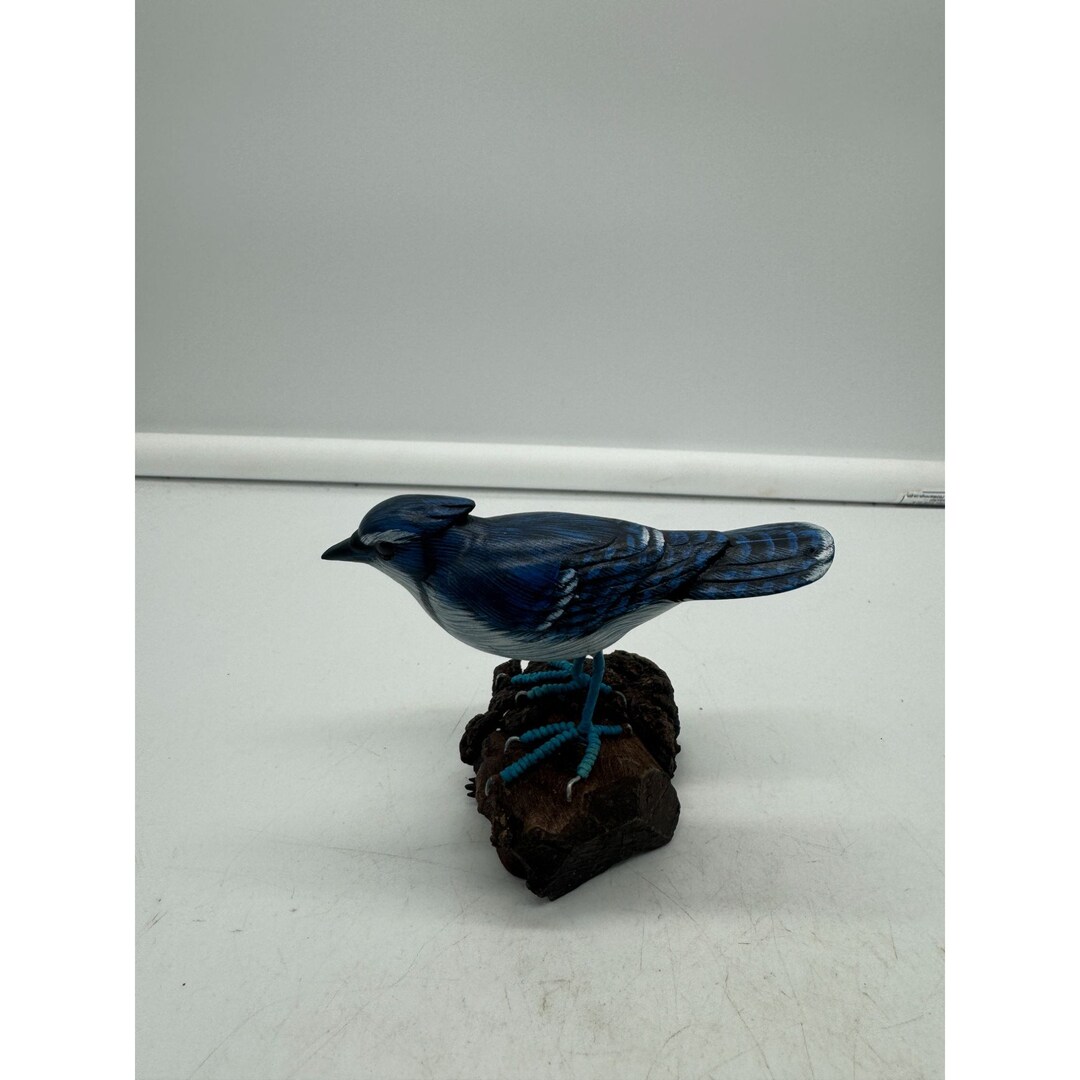 Wood Carving Blue Jay Figurine Sculpture Hand Painted - Etsy