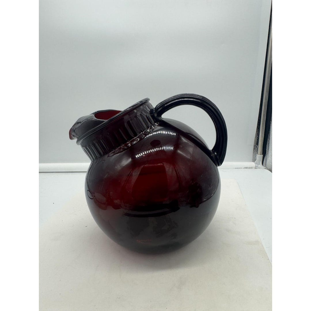Vintage Ruby Red Glass Tilted Water Pitcher Christmas Tabletop Decor - Etsy