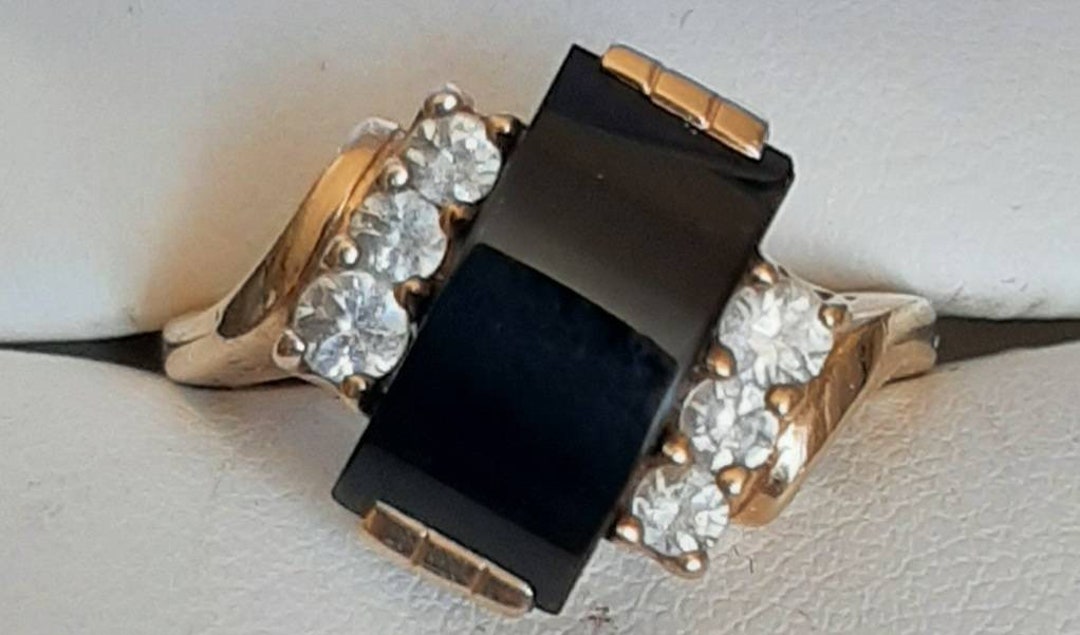 Vintage Rectangular Onyx Ring - Etsy