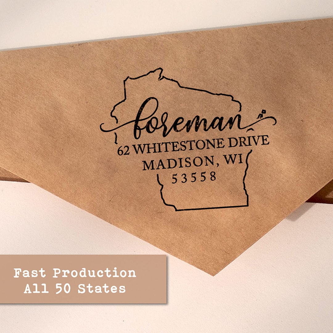 Personalized Wisconsin Stamp, Custom Return Address Stamp, Housewarming ...