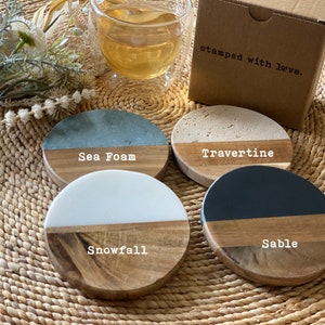 Custom Engraved Wood Marble Coaster | Personalized Coaster Set | Stone ...