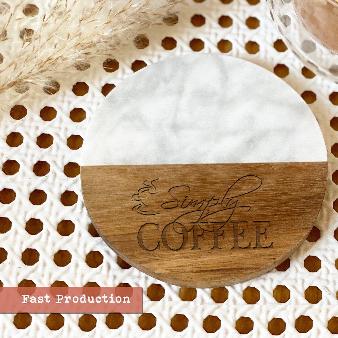 Personalized Logo Coaster, Wood and Marble Coaster Set, Small Business ...