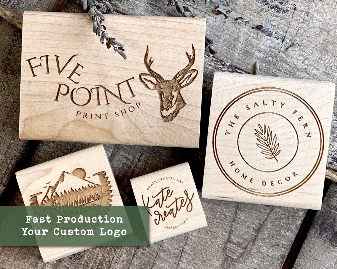 Custom Logo Stamp Wood Engraved Stamper Small Business - Etsy