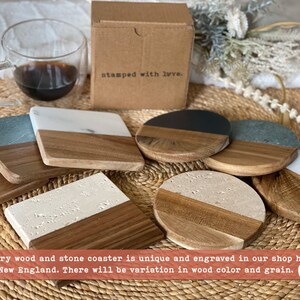 Custom Engraved Wood Marble Coaster | Personalized Coaster Set | Stone ...