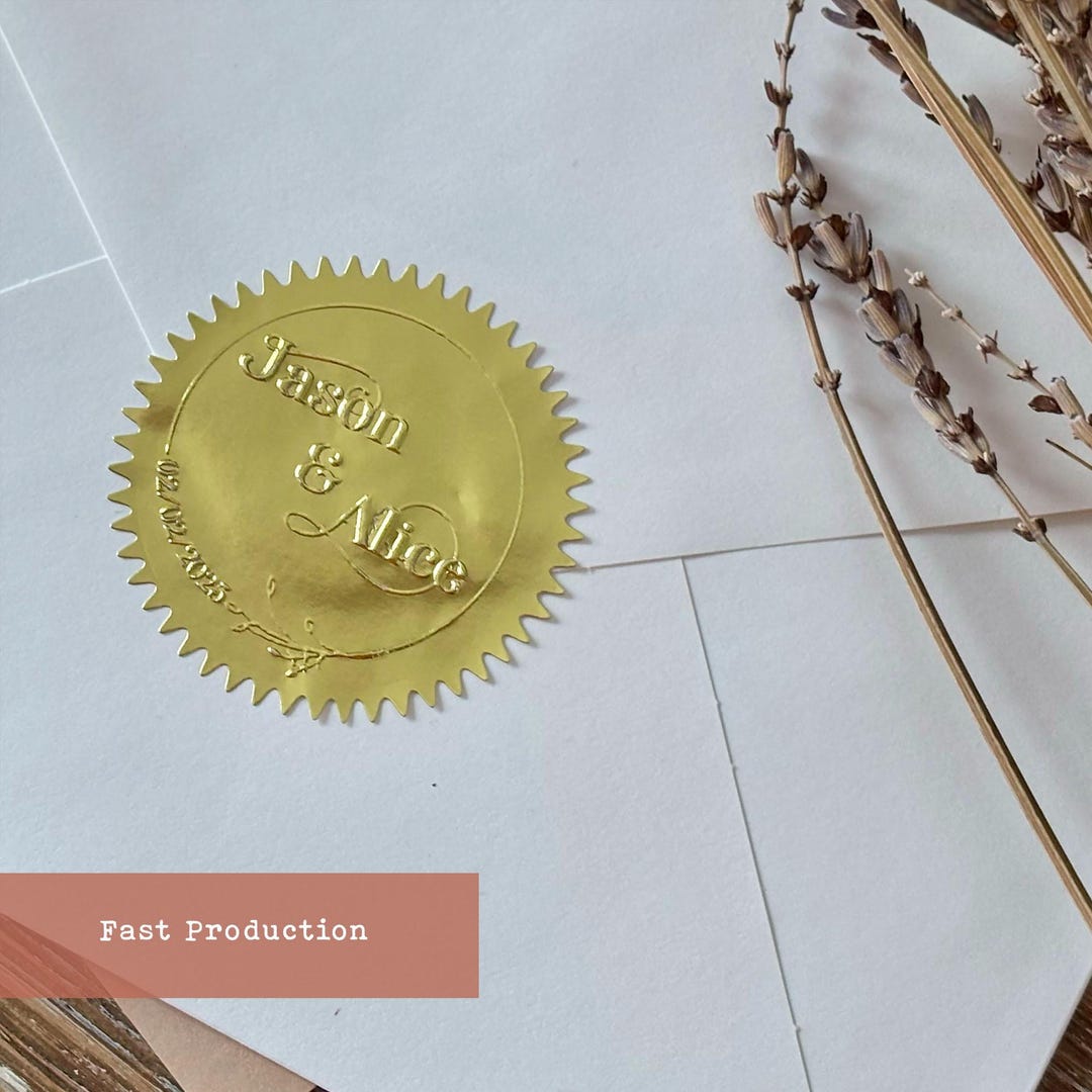 Personalized Wedding Embosser | Gold Foil Stickers, Envelopes (1 5/8 ...