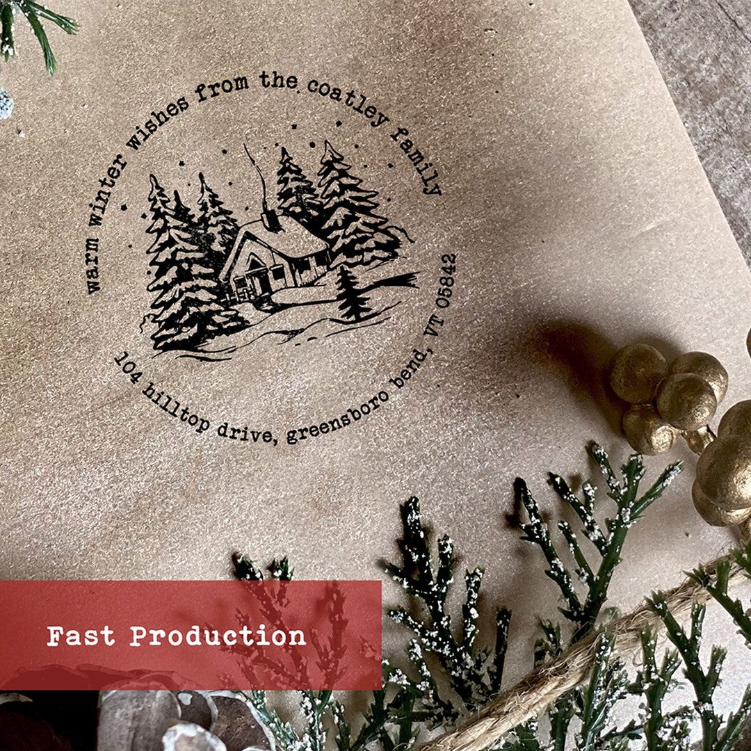 Happy Holidays Stamp, Custom Christmas Address Stamp, Return Address ...