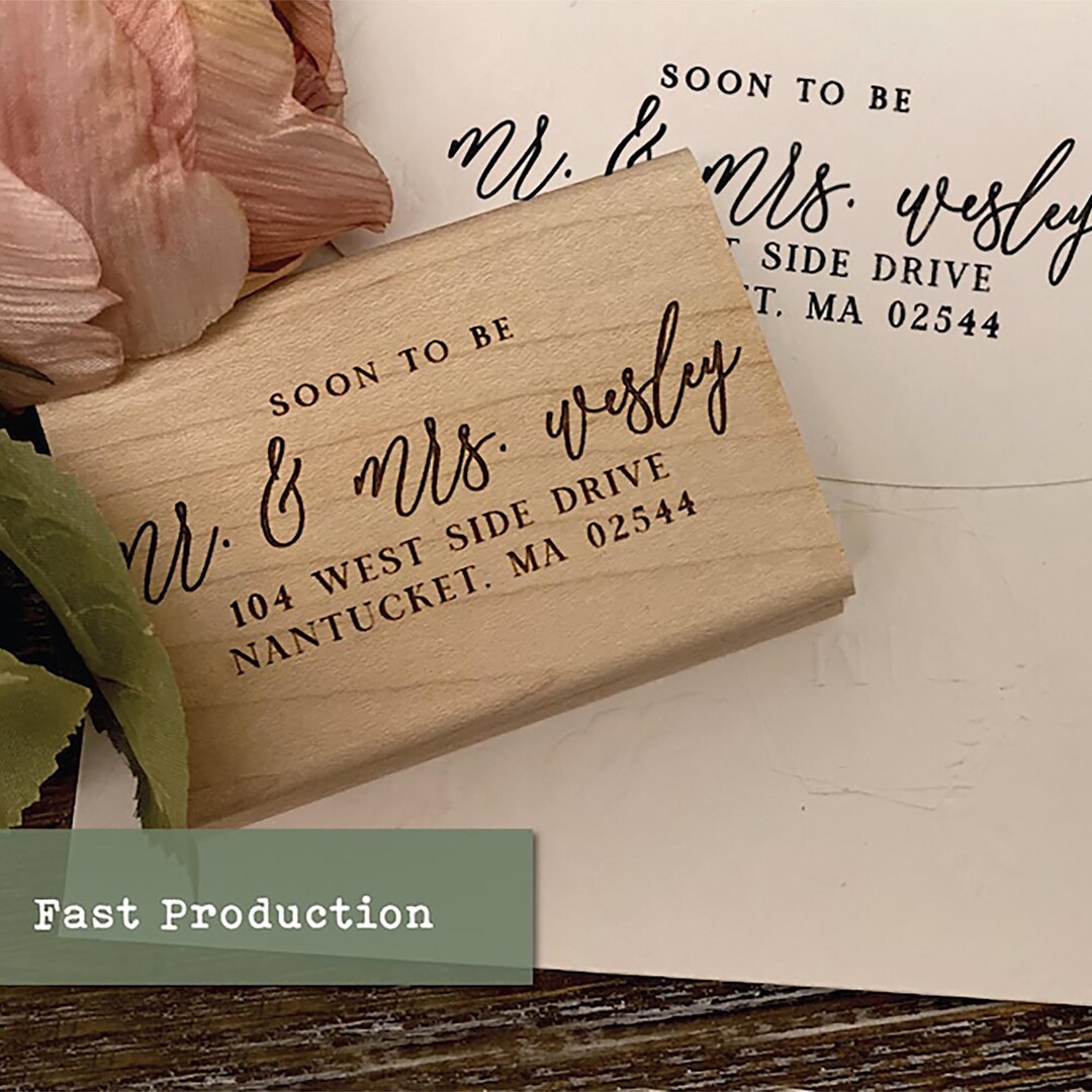 Modern Wood Engraved Wedding Stamp | Personalized Return Address Stamp ...