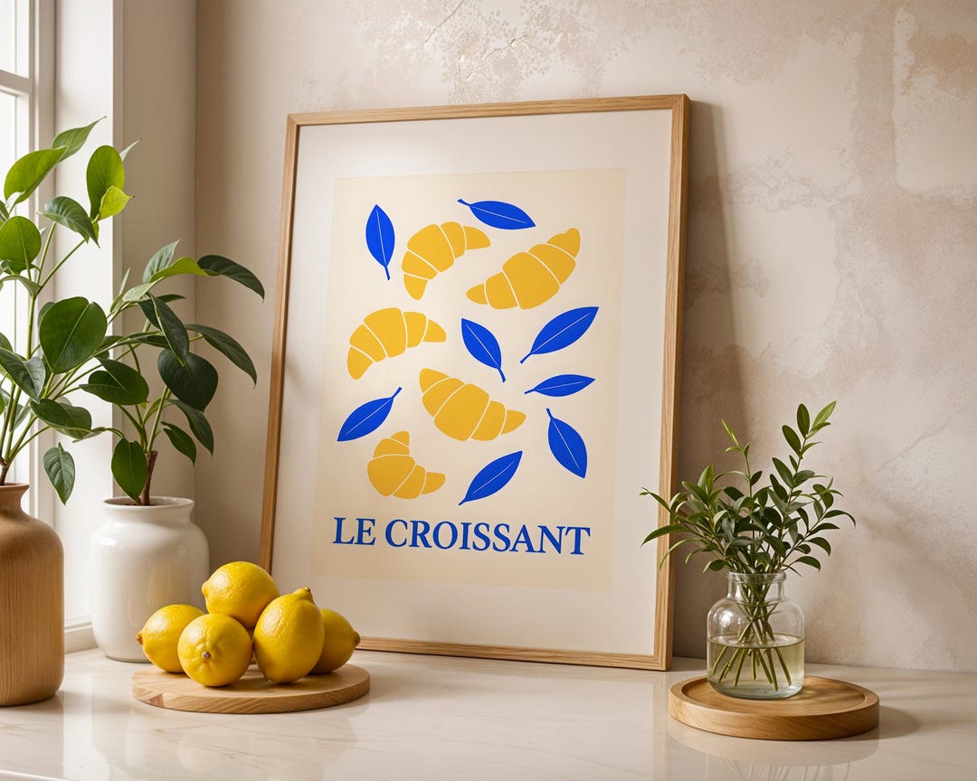Croissant Poster Retro, Croissant Print Digital, French Croissant Print ...
