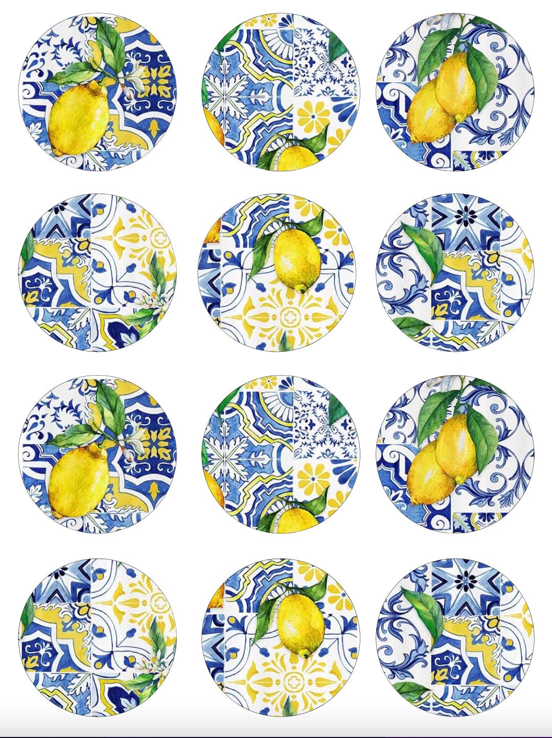 DIGITAL Lemon Blue Tile Cupcake Toppers - Etsy