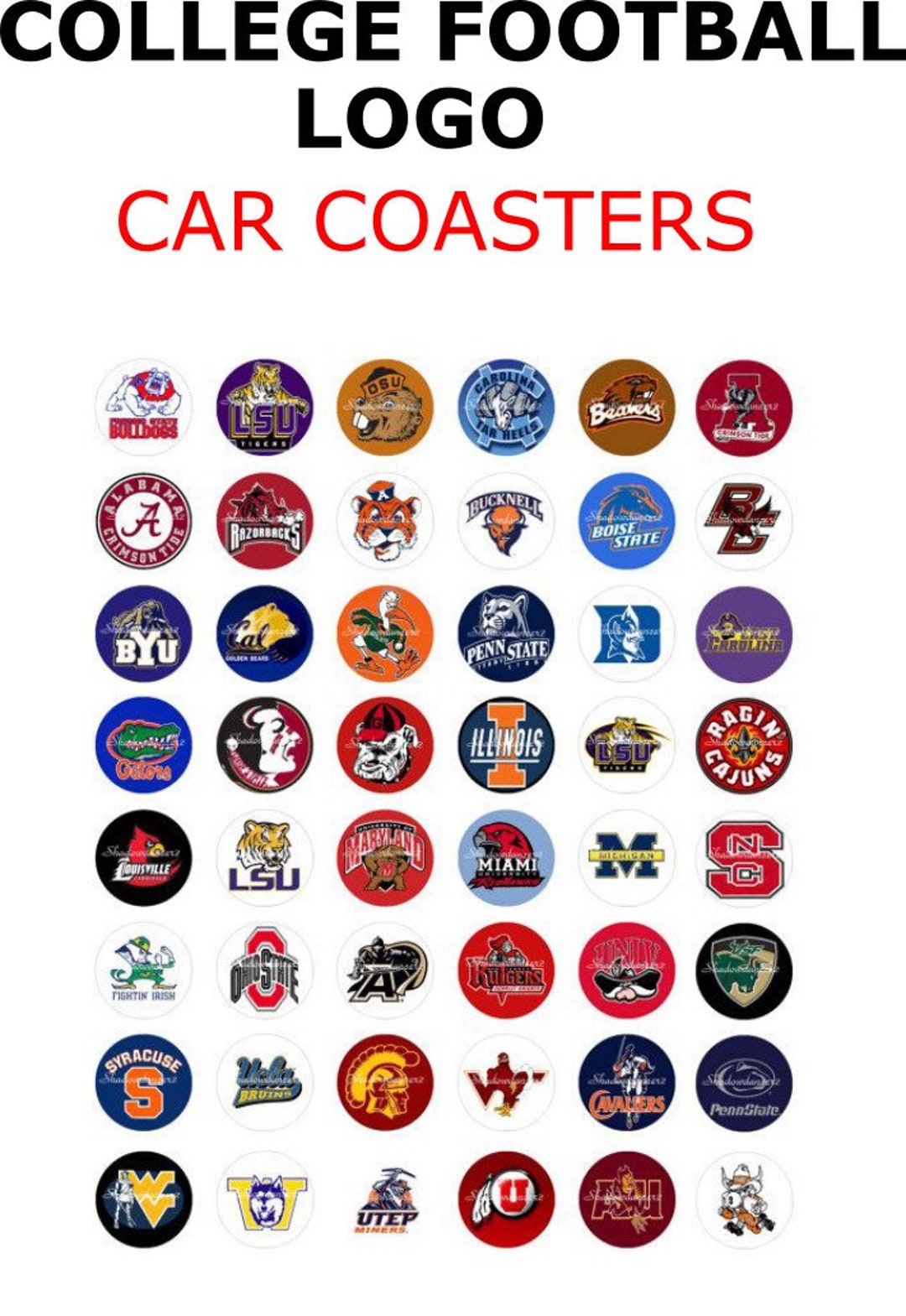 COLLEGE SPORTS TEAMS Football Car Coasters Brand New Custom Made 2pk ...