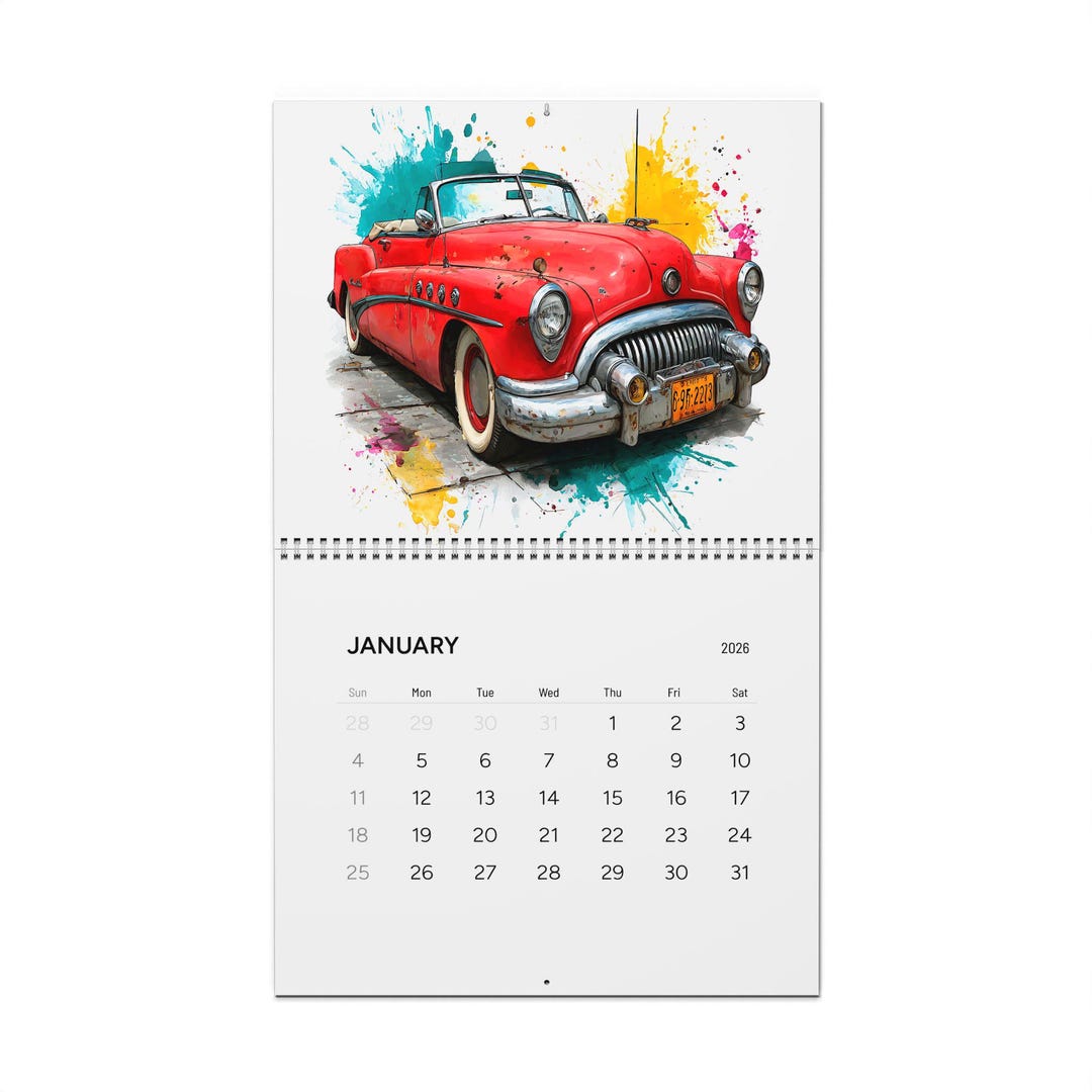 Vintage Classic Cars Wall Calendar 2026 | Retro Automotive Art - Etsy