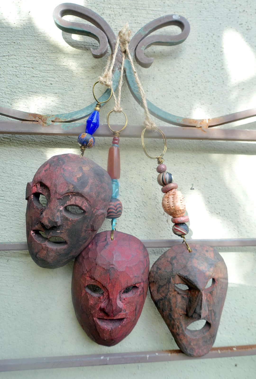 One Vintage Shaman Mask With Assorted Beads / Home Decoration ...