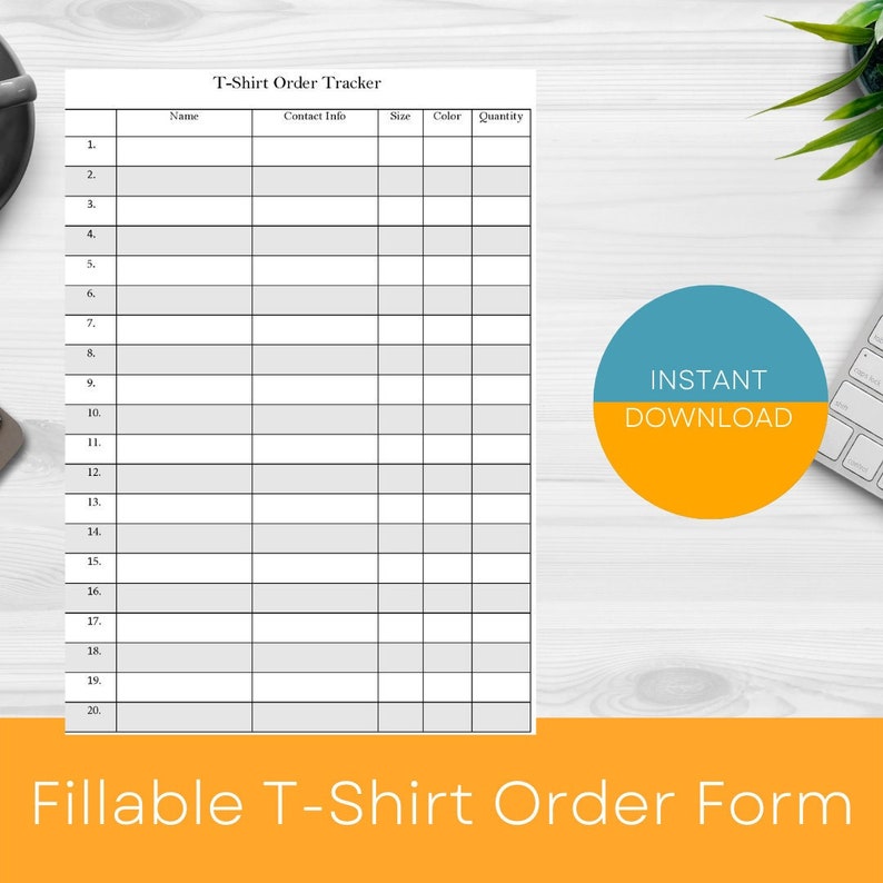 Fillable T-shirt Order Form Tracker - Etsy
