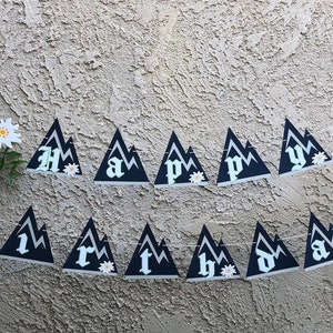 Happy Birthday Banner. Mountains and Edelweiss Birthday Banner. Navy ...