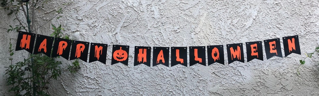 Happy Halloween Banner. Black Pennants With Orange Letters. Halloween ...