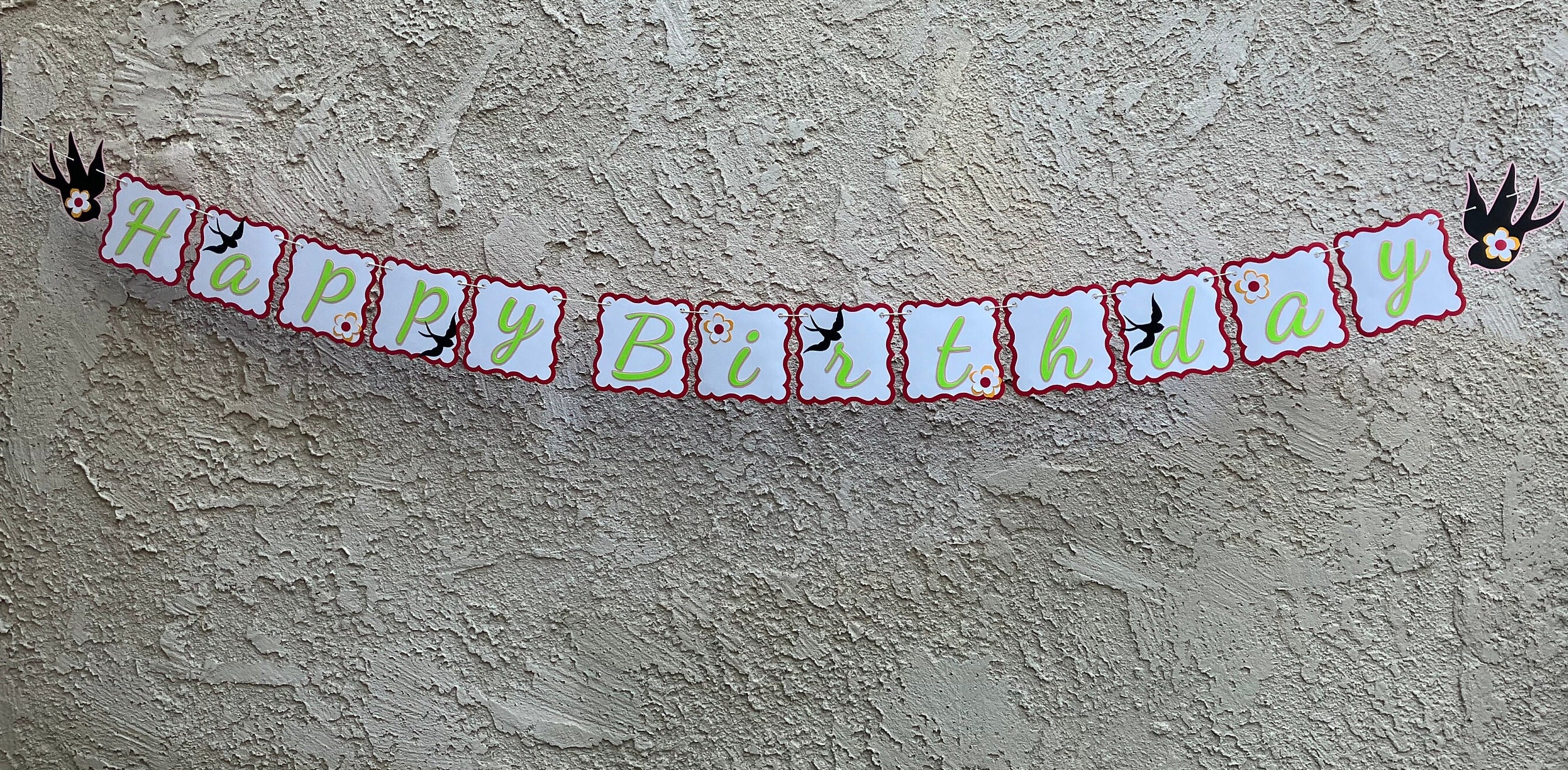 Spring Happy Birthday Banner With Swallows and Cherry Blossom. Colorful ...