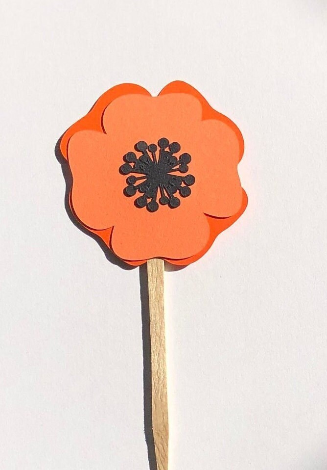 Red Poppy Cupcake Toppers: Patriotic Party Decoration - Etsy