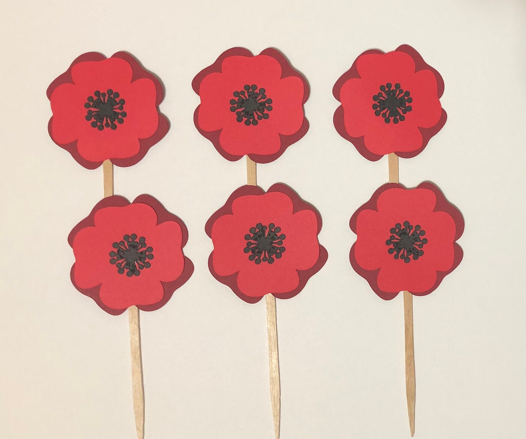 Red Poppy Cupcake Toppers: Patriotic Party Decoration - Etsy
