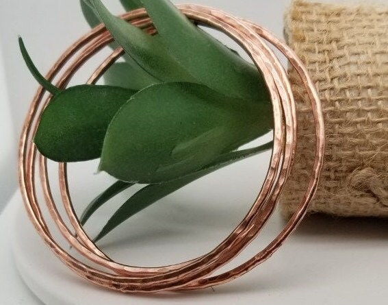 Set of Solid Copper Bangle /set off 3 Pc Hammered Bangle/pure - Etsy
