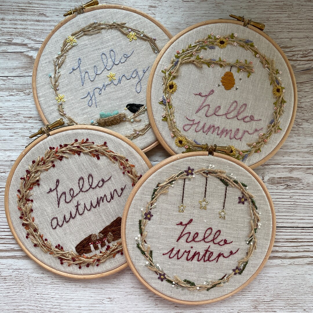 Embroidered Seasonal Wreaths PDF Pattern, 4 Seasons Embroidery Design ...