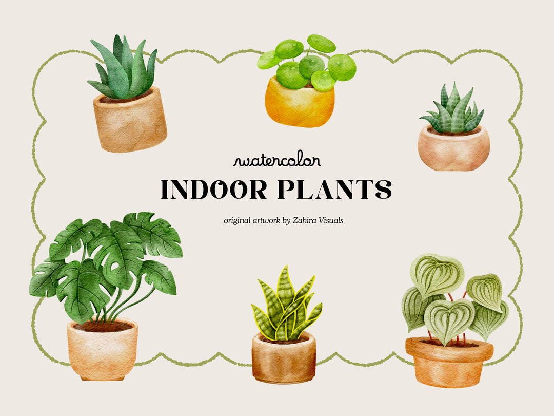 Watercolor Indoor Plants Digital Clip Art Set - Plant Design - Interior ...