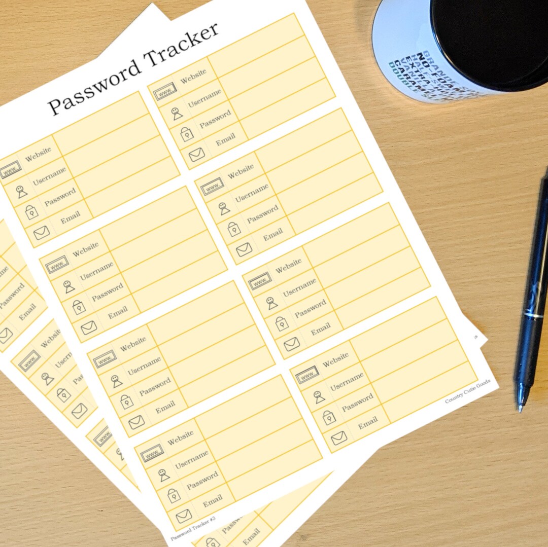 Password Tracker Cards #1 - Printable/digital Download - Etsy