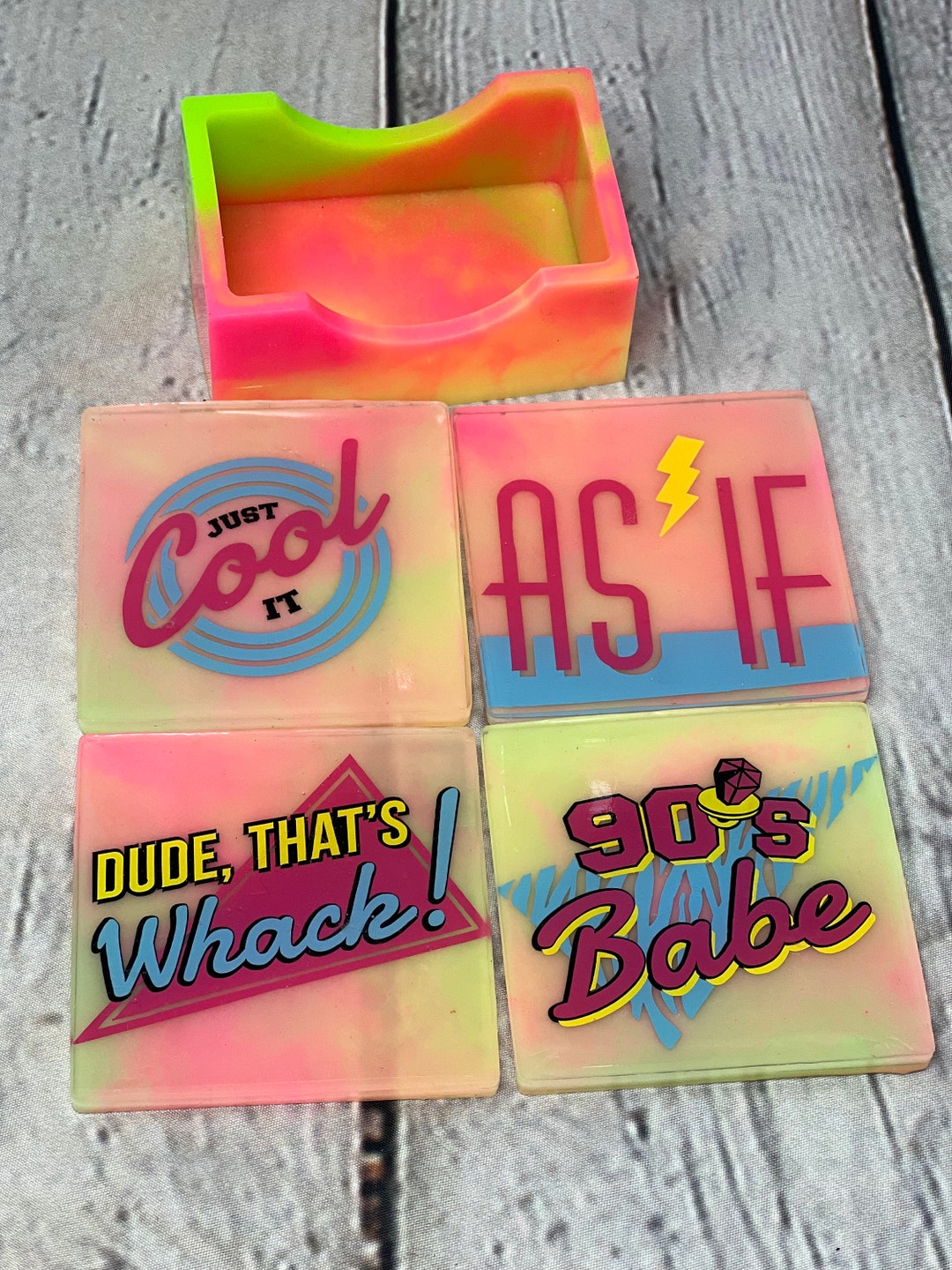 Neon 90s Coaster Set - Etsy