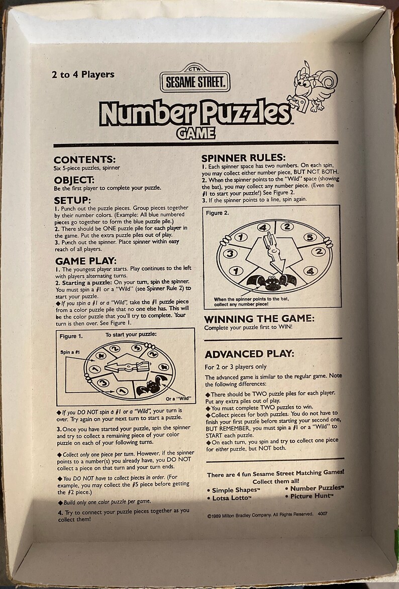 Sesame Street Number Puzzles Game by Milton Bradley 1989 for - Etsy