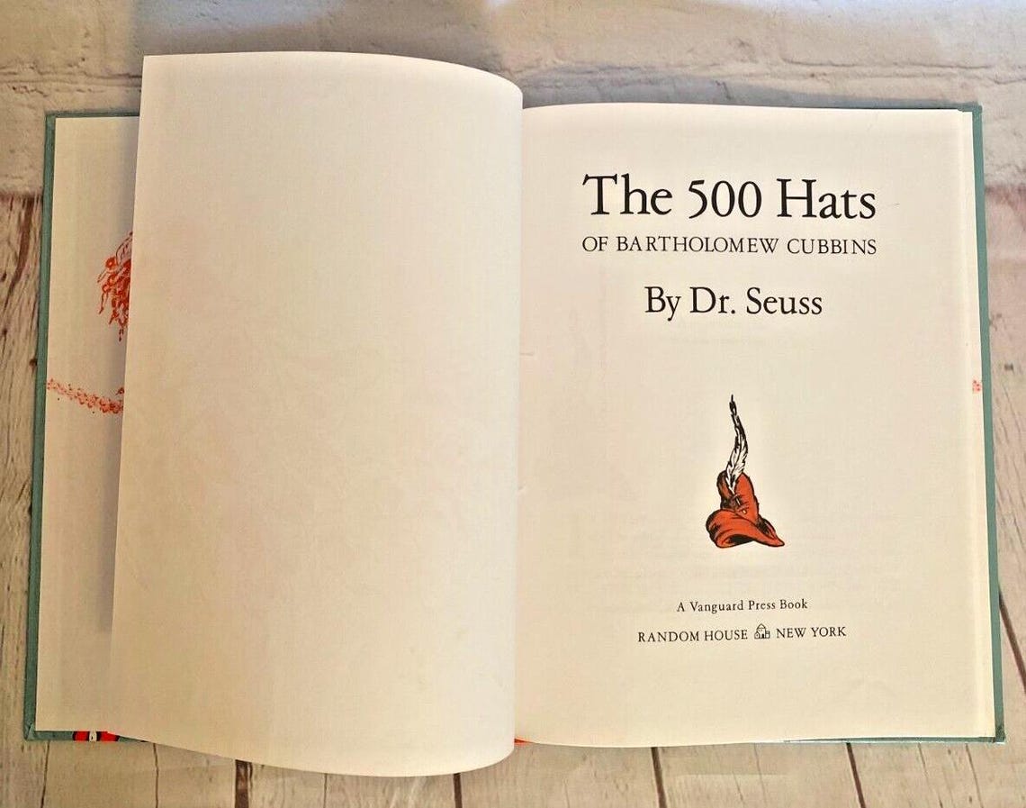 The 500 Hats of Bartholomew Cubbins by Dr. Seuss | Random House 1989 ...
