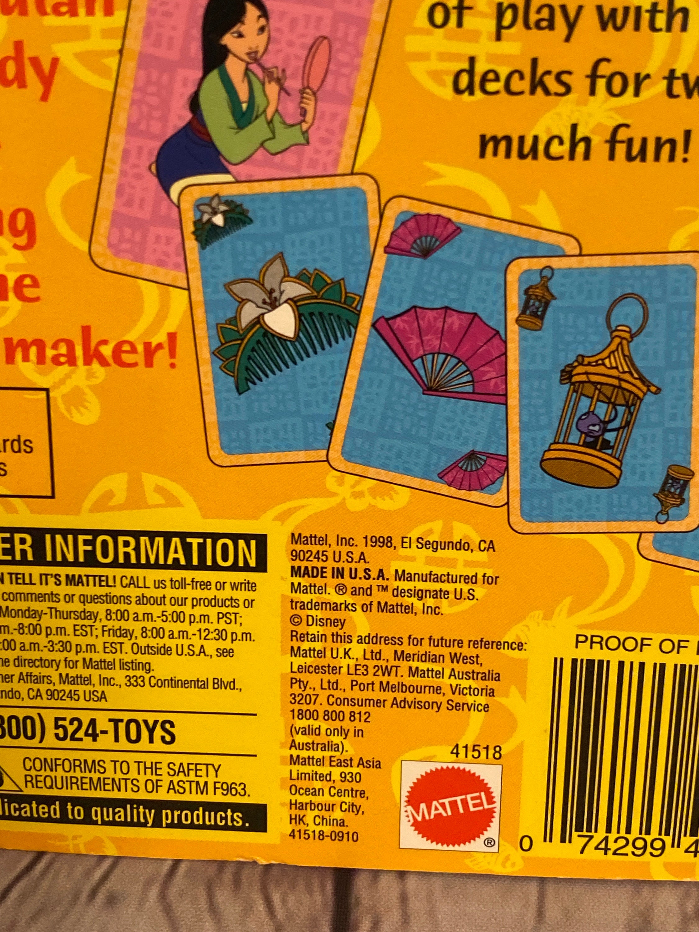 Brand New Disney's Mulan's Match Card Game by Mattel 1998 King Size ...