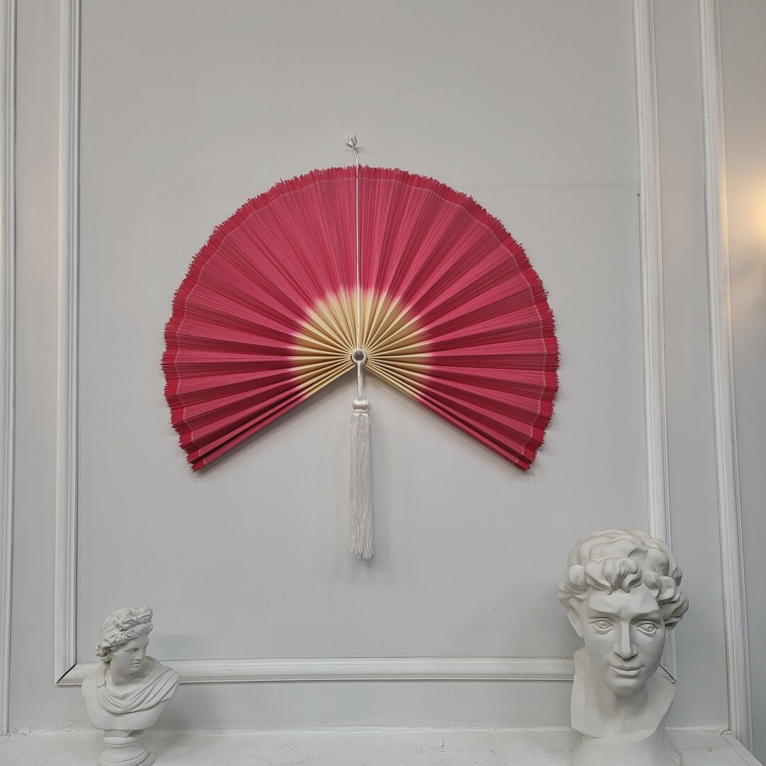 Large 32''x16 Rustic Fan Wall Decor Bedroom Wall Decor Above Bed Bamboo ...