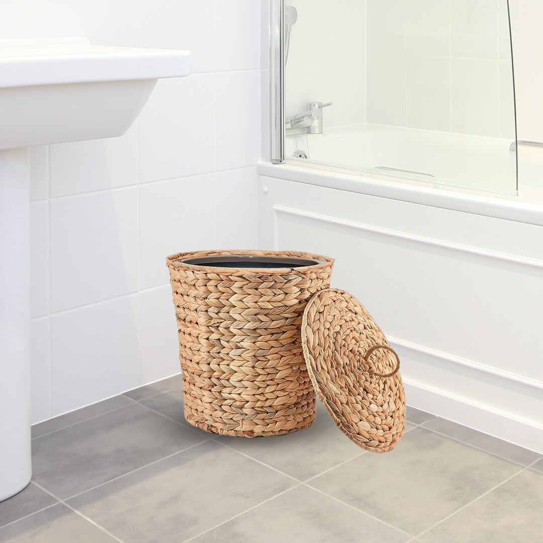 Wicker Trash Can With Lid Small Wicker Bin Small Waste Basket Boho ...