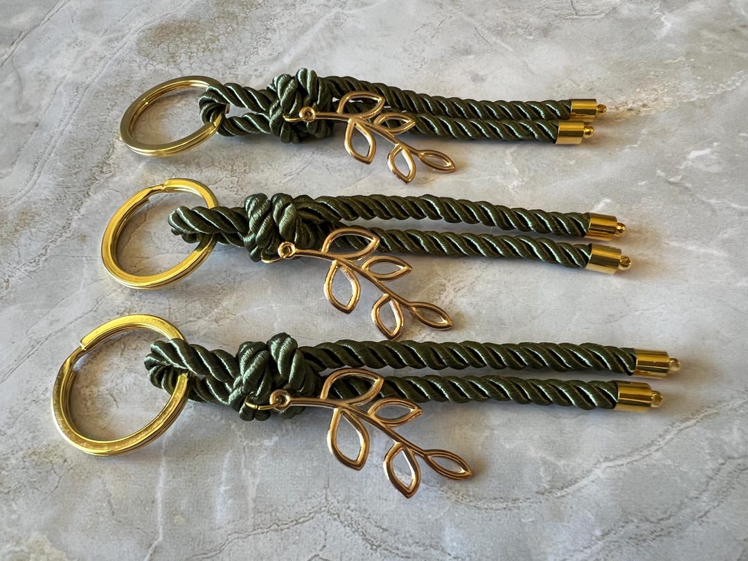 Handmade Twisted Green Cord Key Chain With Stylish Gold Olive Leaf ...