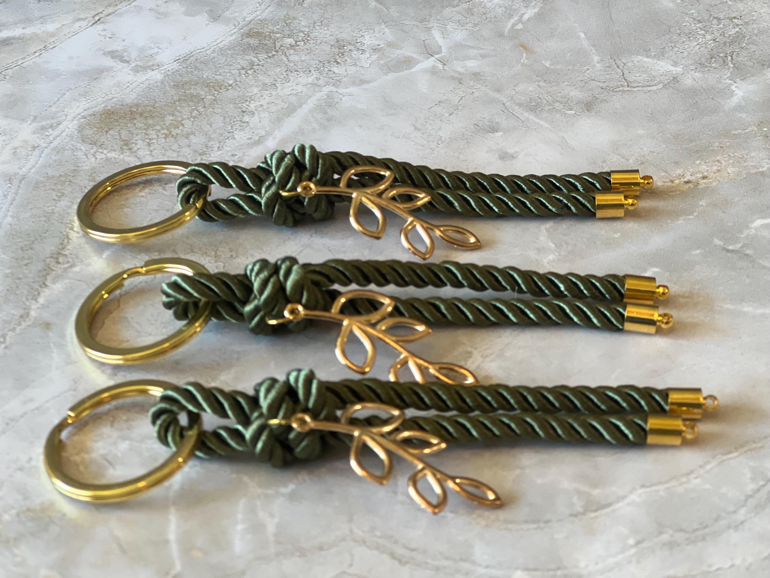 Handmade Twisted Green Cord Key Chain With Stylish Gold Olive Leaf ...