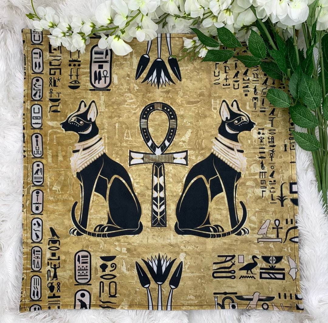 Bastet Ankh Egyptian Altar Cloth, Tarot Cloth, Altar Decor, Double ...