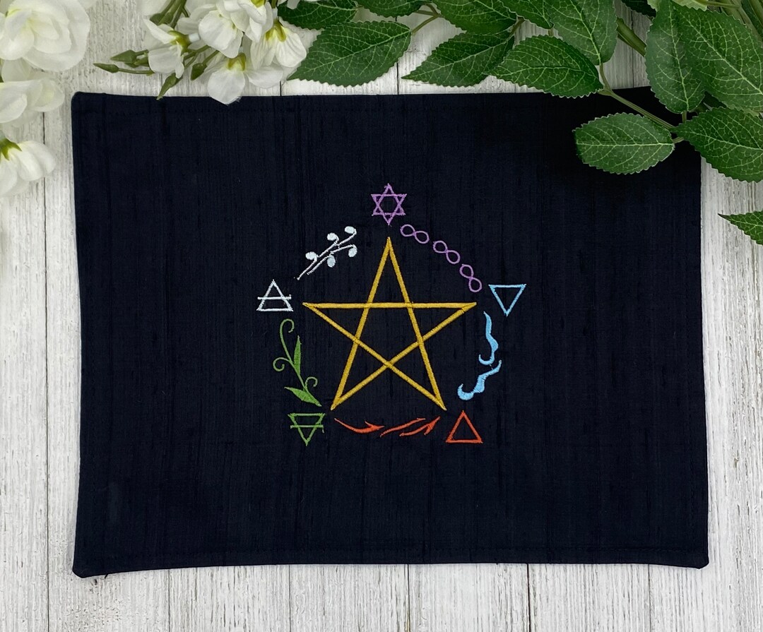 Small Embroidered Silk Elemental Pentacle Altar Cloth, Traveling Altar ...
