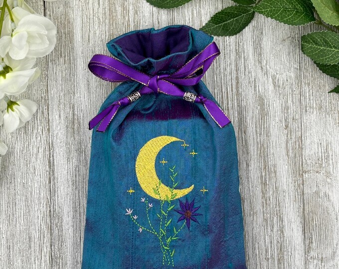 Silk Moon Embroidered Tarot Bag, Keepsake Bag / Drawstring Bag ...