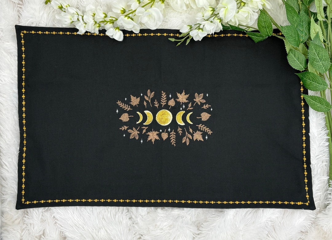 Embroidered Moon Phase Leaves Altar Cloth, Tarot Cloth, Altar Decor ...