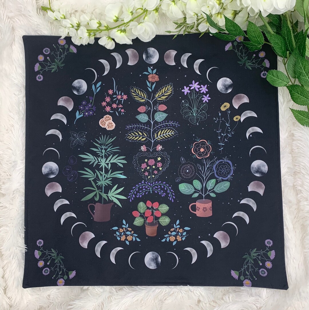 Floral Moon Phase Altar Cloth, Tarot Cloth, Altar Decor, Double Sided ...